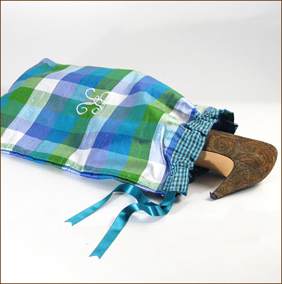 Personalized Plaid Silk Shoe Bag by Objects of Desire